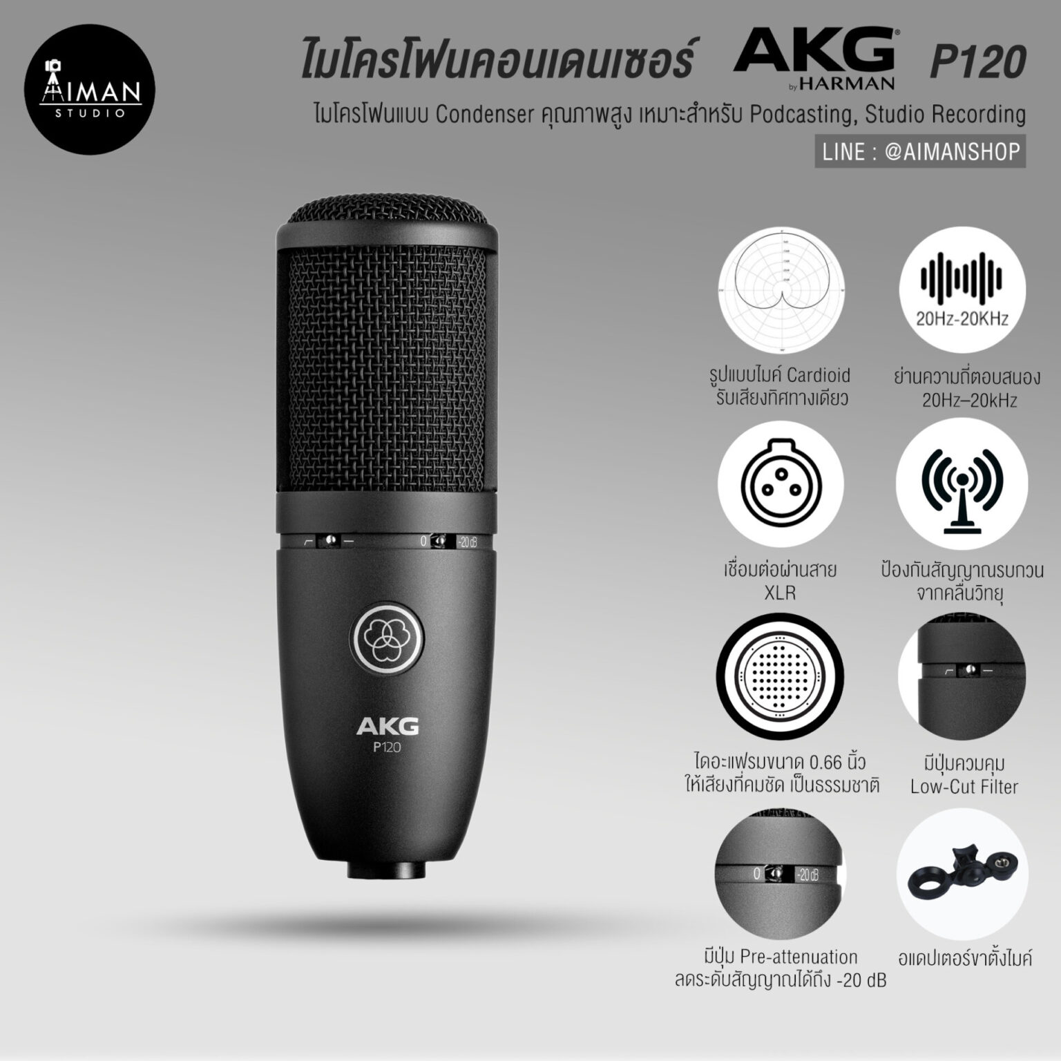 ไมโครโฟนคอนเดนเซอร์ AKG P120 - Aiman Studio